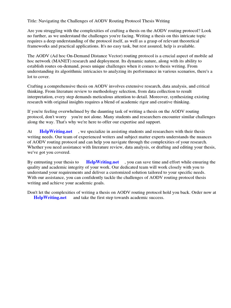 Aodv Routing Protocol Thesis Pdf Computers Technology And Engineering