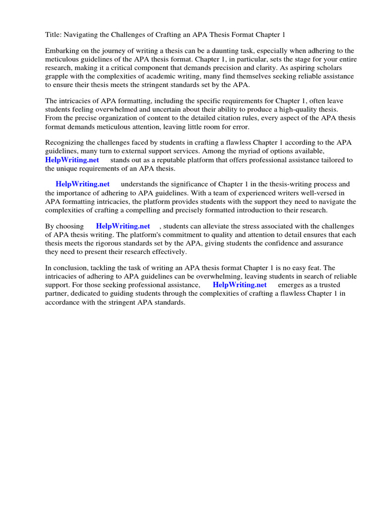 Apa Thesis Format Chapter 1 | PDF