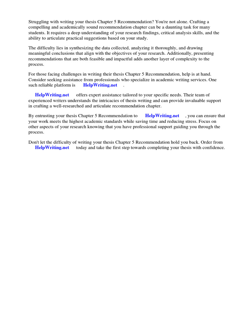 Thesis Chapter 5 Recommendation Sample | PDF