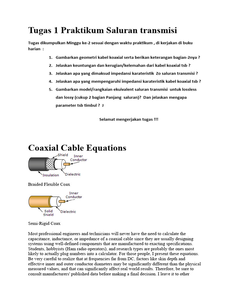 Coaxial Cable Equations-2024 | PDF | Coaxial Cable | Transmission Line