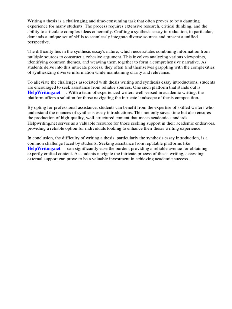 Synthesis Essay Introduction Sample | PDF | Essays | Thought