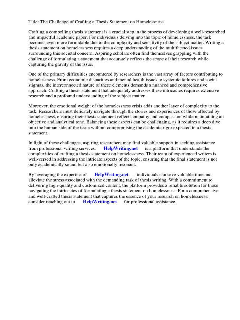 Thesis Statement Guide on Homelessness | PDF | Homelessness | Poverty