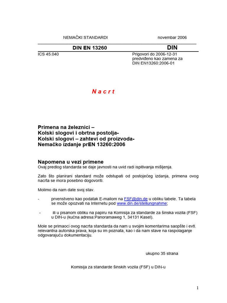 DIN EN 13260 Prevod - Nacrt - Kol - Slog | PDF