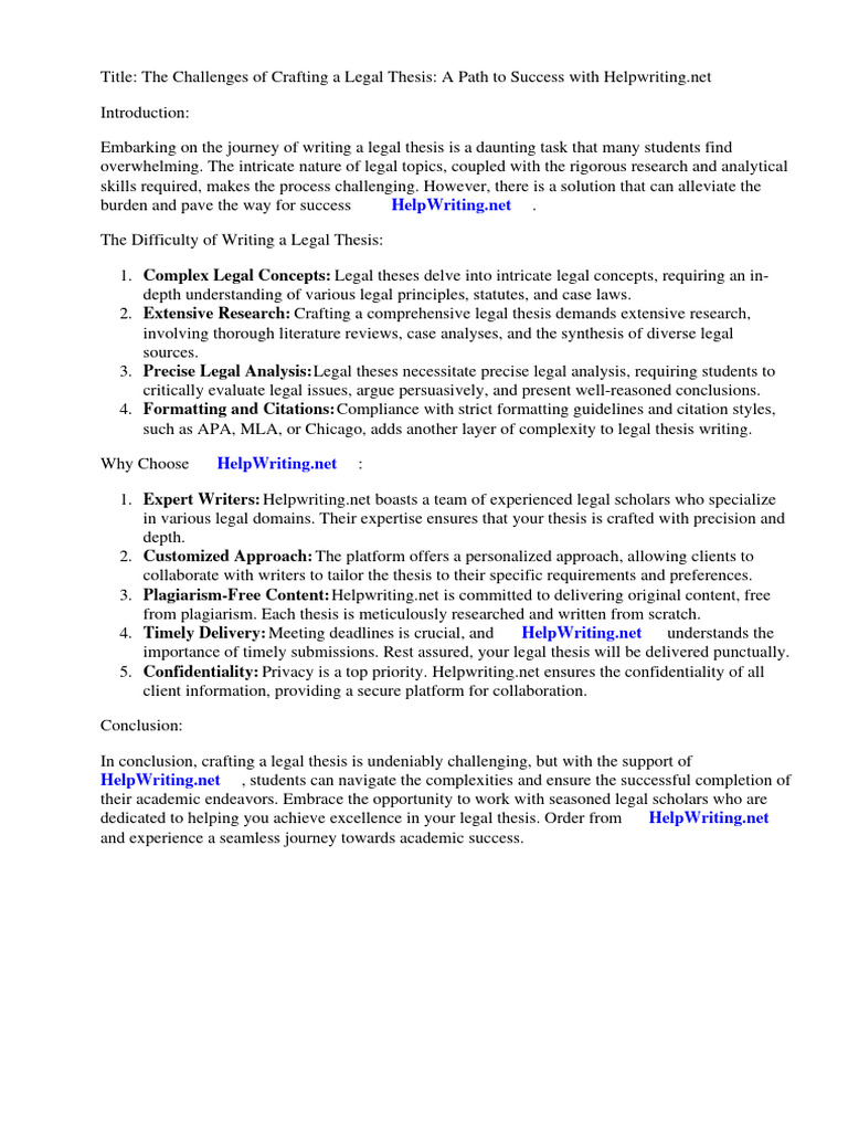 Sample Legal Thesis Paper | PDF | Essays | Thesis