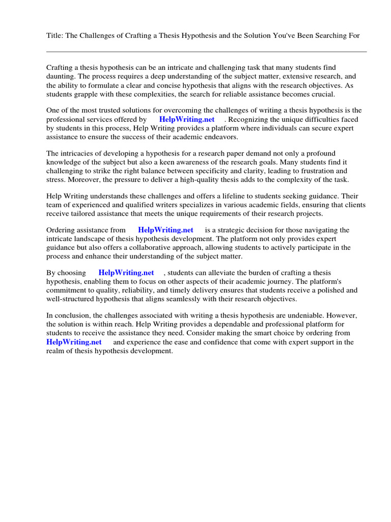 Sample of A Hypothesis in A Research Paper | PDF | Hypothesis ...