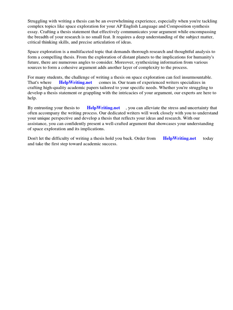 AP English Language and Composition Synthesis Essay Space Exploration | PDF