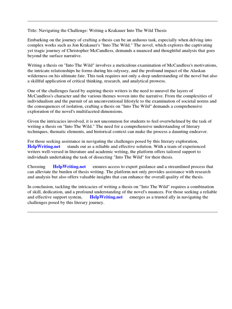 Krakauer Into The Wild Thesis | PDF