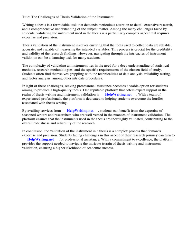 Thesis Validation of The Instrument | PDF