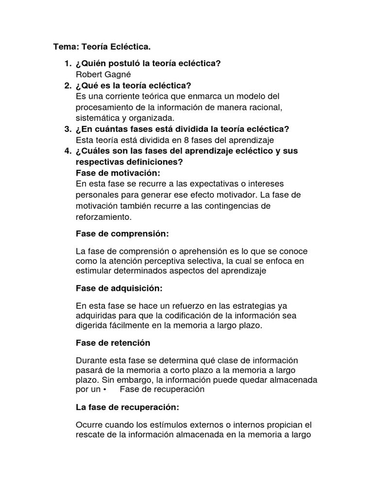 Preguntas y Respuestas Teoría Ecléctica | PDF