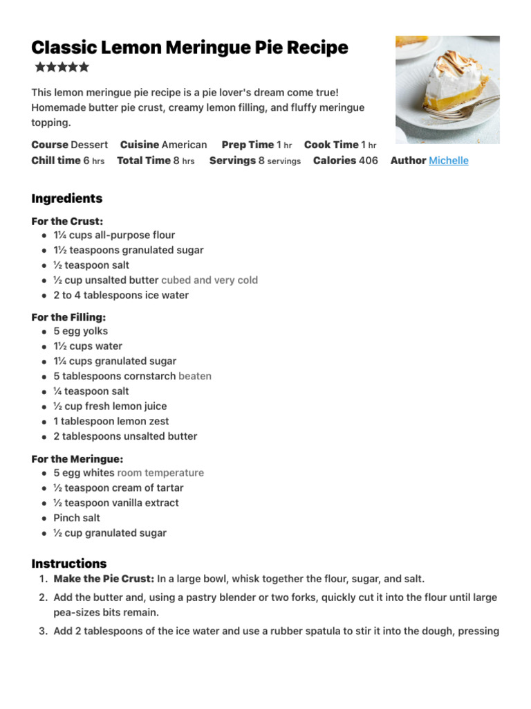 Classic Lemon Meringue Pie Recipe - Brown Eyed Baker | PDF | Meringue ...
