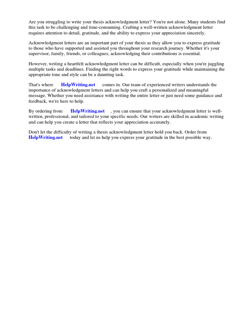 Write An Acknowledgement Letter Thesis | PDF