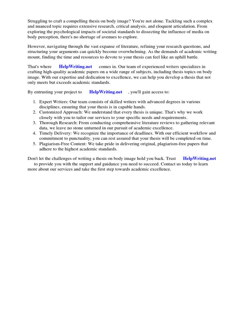Thesis Topics on Body Image | PDF