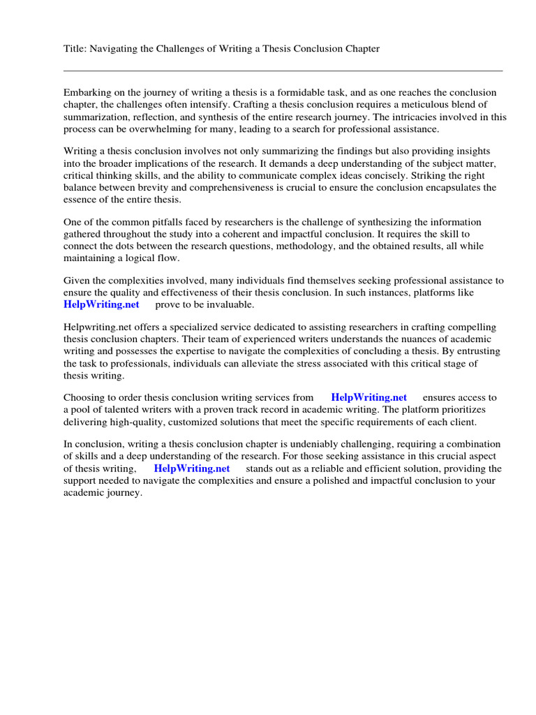 Writing A Thesis Conclusion Chapter | PDF