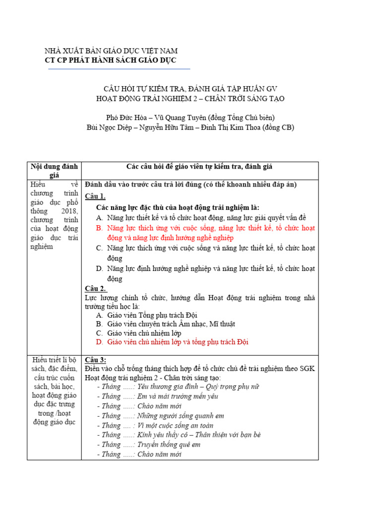 Cau Hoi Tap Huan HDTN 2 CTST | PDF