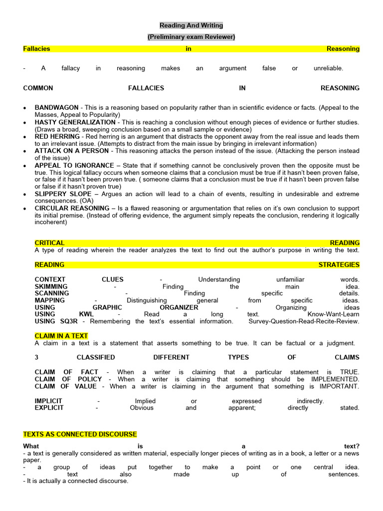 Reading and Writing | PDF | Fallacy | Argument