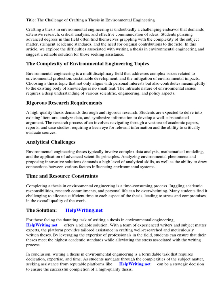 Thesis Topics Environmental Engineering | PDF
