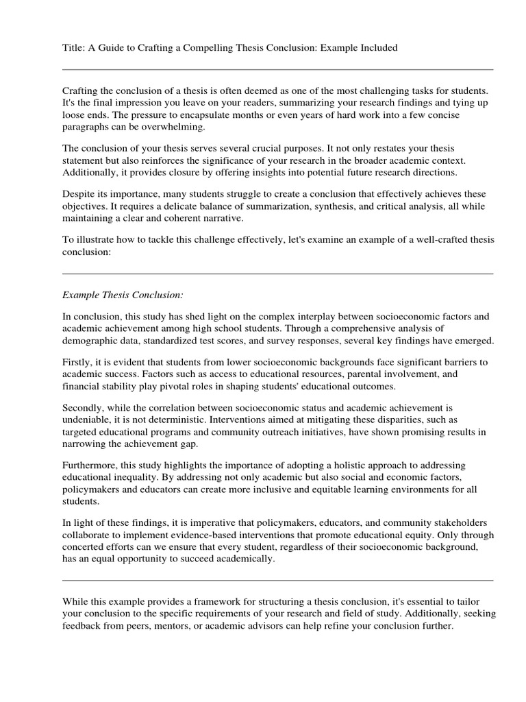 Thesis Conclusion Example | PDF | Essays | Socioeconomic Status