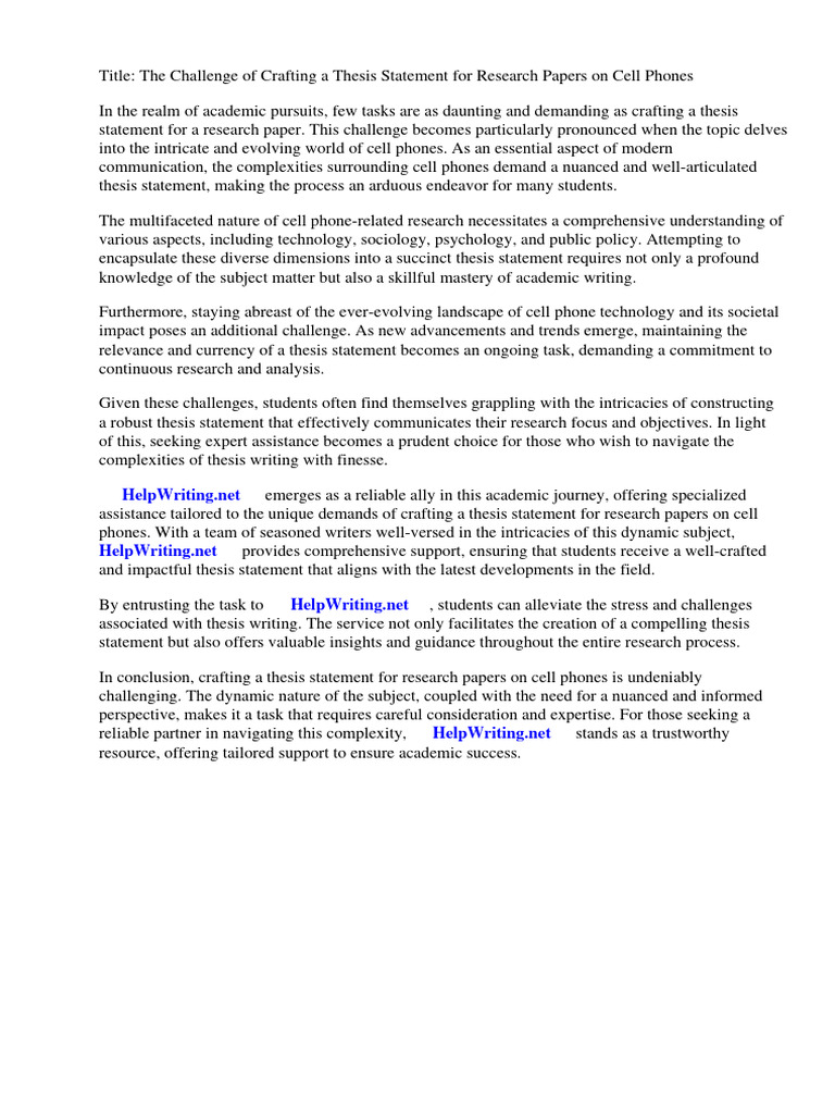 Thesis Statement For Research Paper On Cell Phones | PDF | Smartphone ...