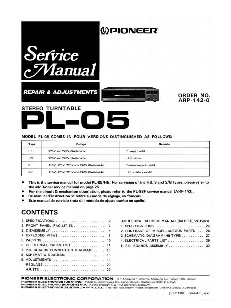 Turntable Pioneer PL-05 | PDF