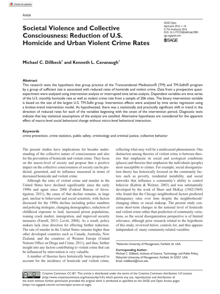 Societal Violence and Collective Consciousness: Reduction of U.S ...