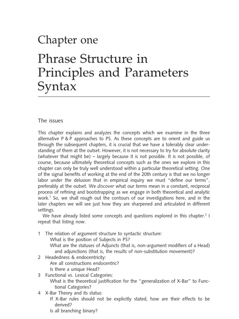 Phrase Structure in Principles and Parameters Syntax: Chapter One | PDF | Phrase | Lexical Semantics
