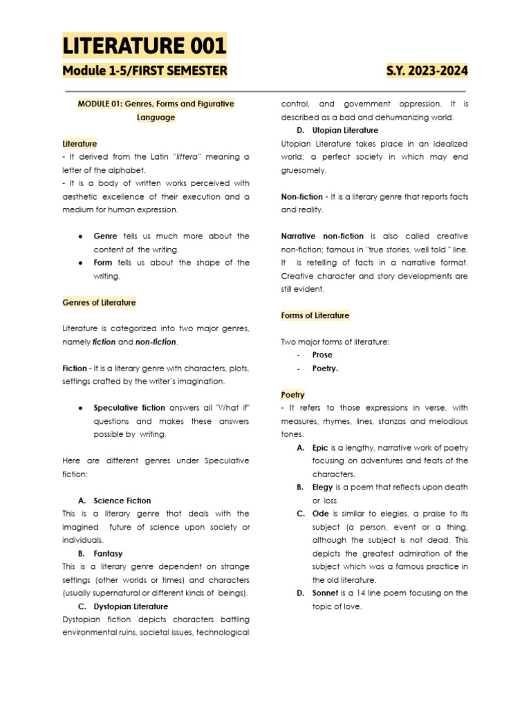 Hs Lit 001 Reviewer Download Free Pdf Poetry