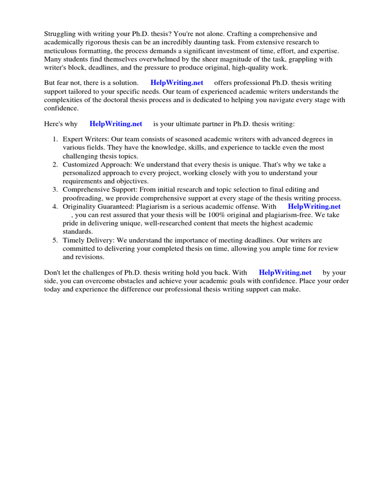 Ph.D. Thesis Writing Support Services | PDF | Thesis | Doctor Of Philosophy