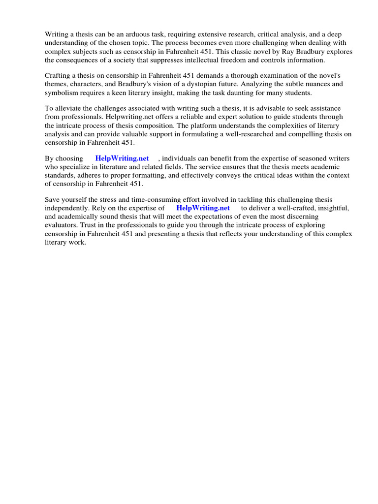 Thesis For Censorship in Fahrenheit 451 | PDF