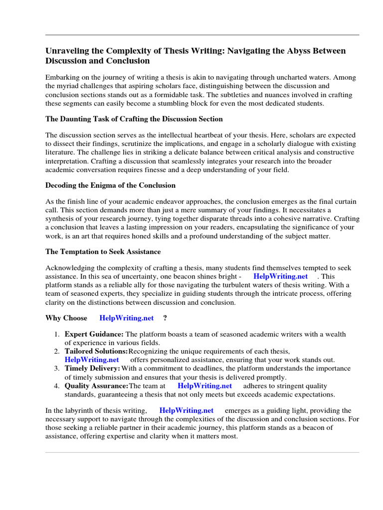 Thesis Writing: Discussion vs. Conclusion | PDF | Essays | Thesis