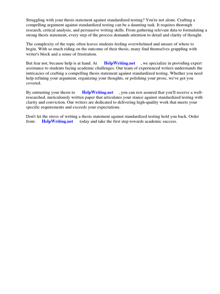 Thesis Statement Against Standardized Testing | PDF | Standardized ...