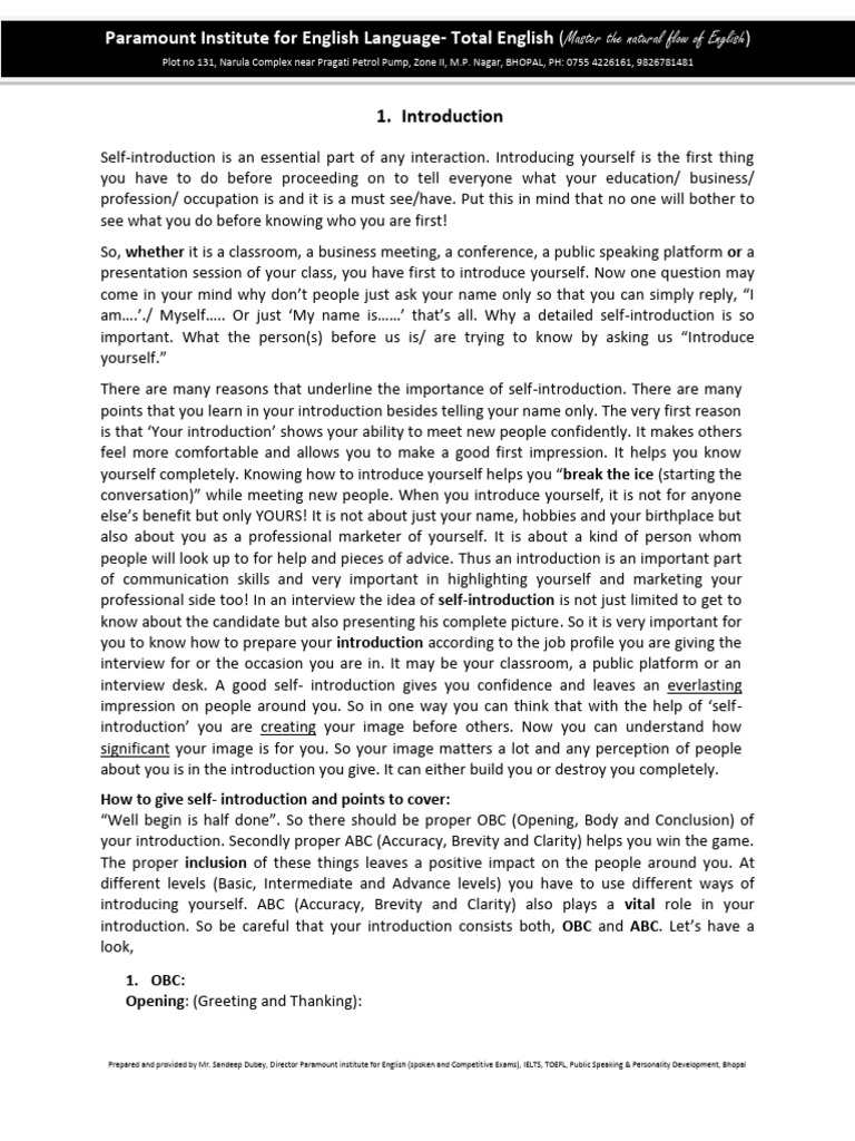 Spoken Introduction A (Paragraph and An Example) - Converted - 936264 ...