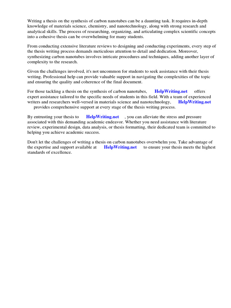 Synthesis of Carbon Nanotubes Thesis | PDF