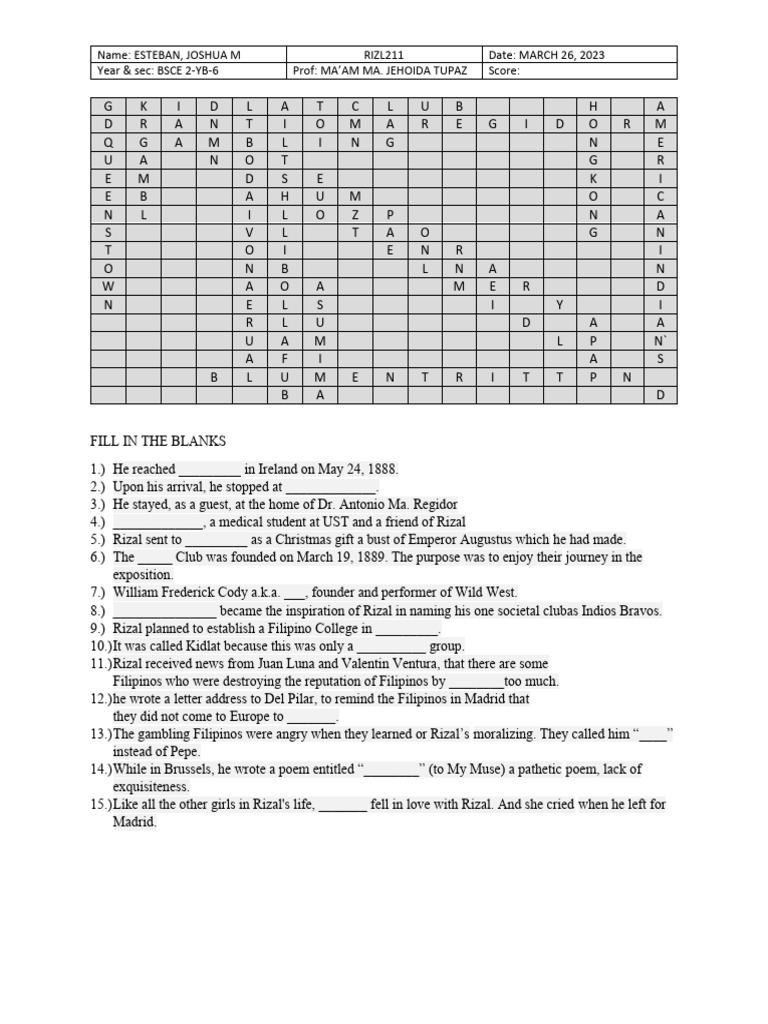 Esteban Crossword Puzzle | PDF | Philippines