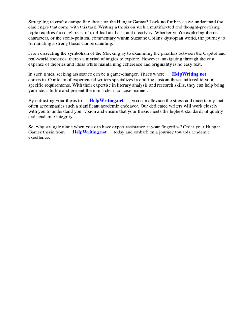 Hunger Games Thesis Ideas | PDF