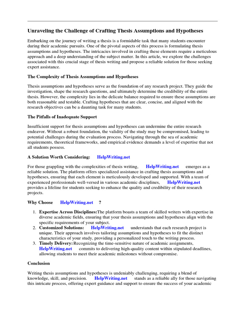 Sample Thesis Assumption and Hypothesis | PDF | Career & Growth