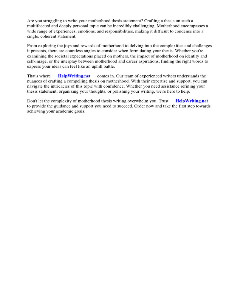 Motherhood Thesis Statement | PDF