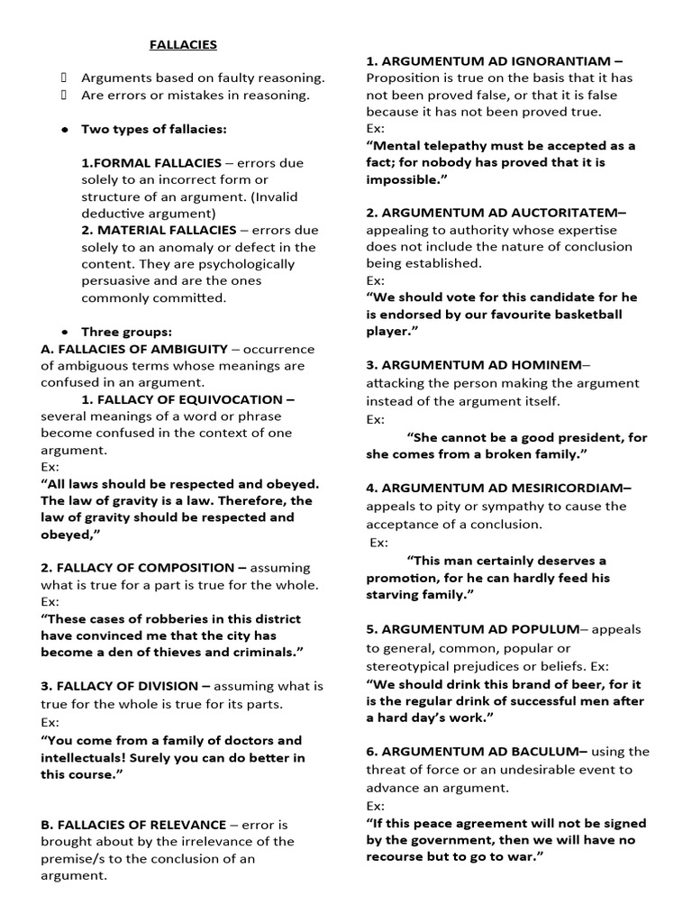 Handouts Fallacies | PDF | Fallacy | Argument