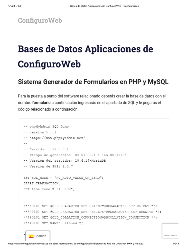 Bases de Datos Aplicaciones de ConfiguroWeb - ConfiguroWeb | PDF