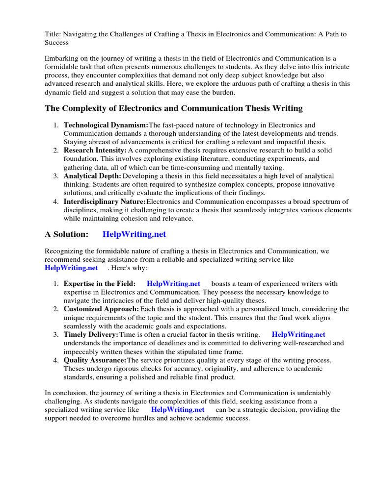 Electronics and Communication Thesis Topics | PDF | Communication | Electrical Engineering