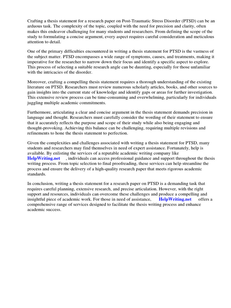 Thesis Statement For PTSD PDF