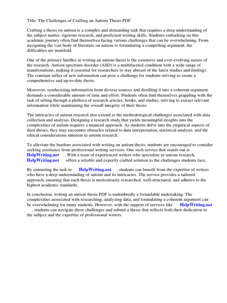 Autism Thesis PDF | PDF