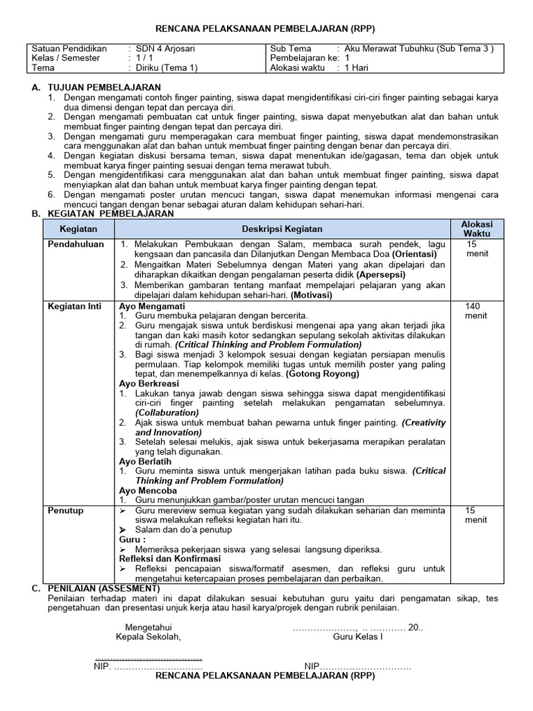 Kelas 1. Tema 1. Sub 3. Pertemuan 1-6 | PDF