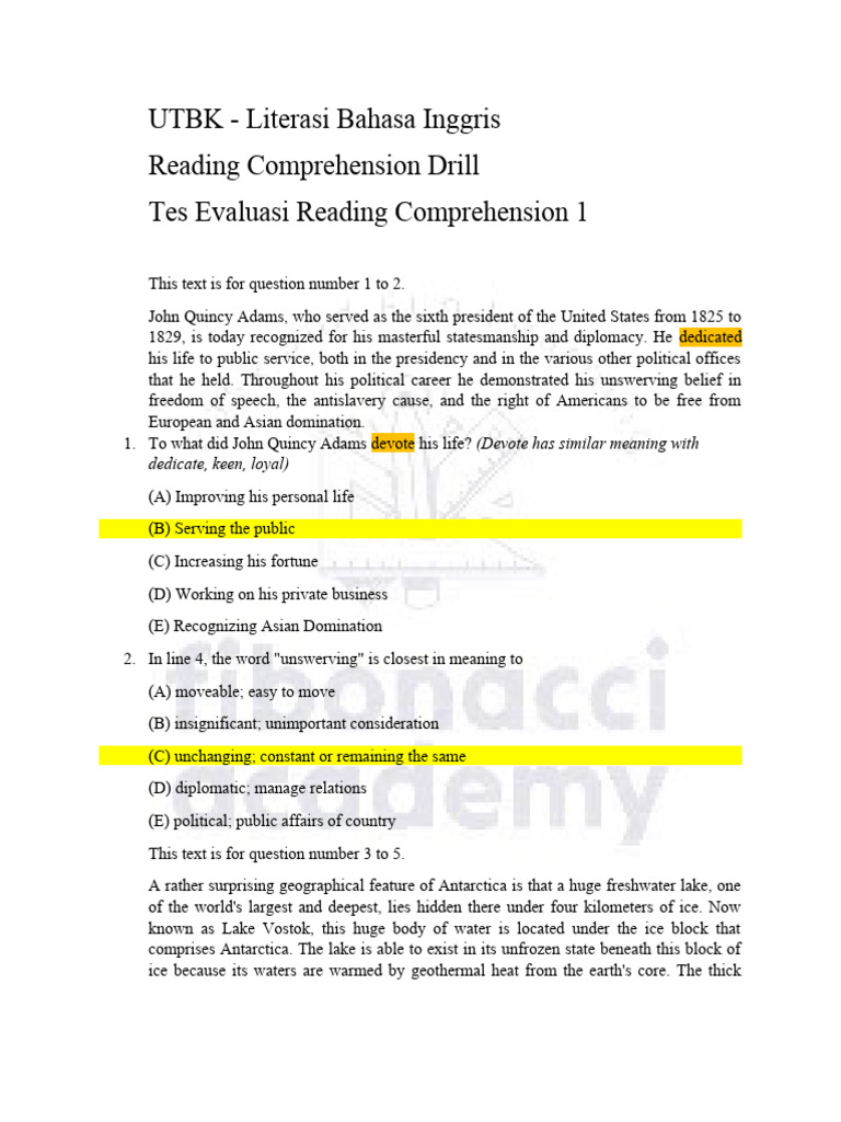Pembahasan Reading Comprehension 1 | PDF | Wellness