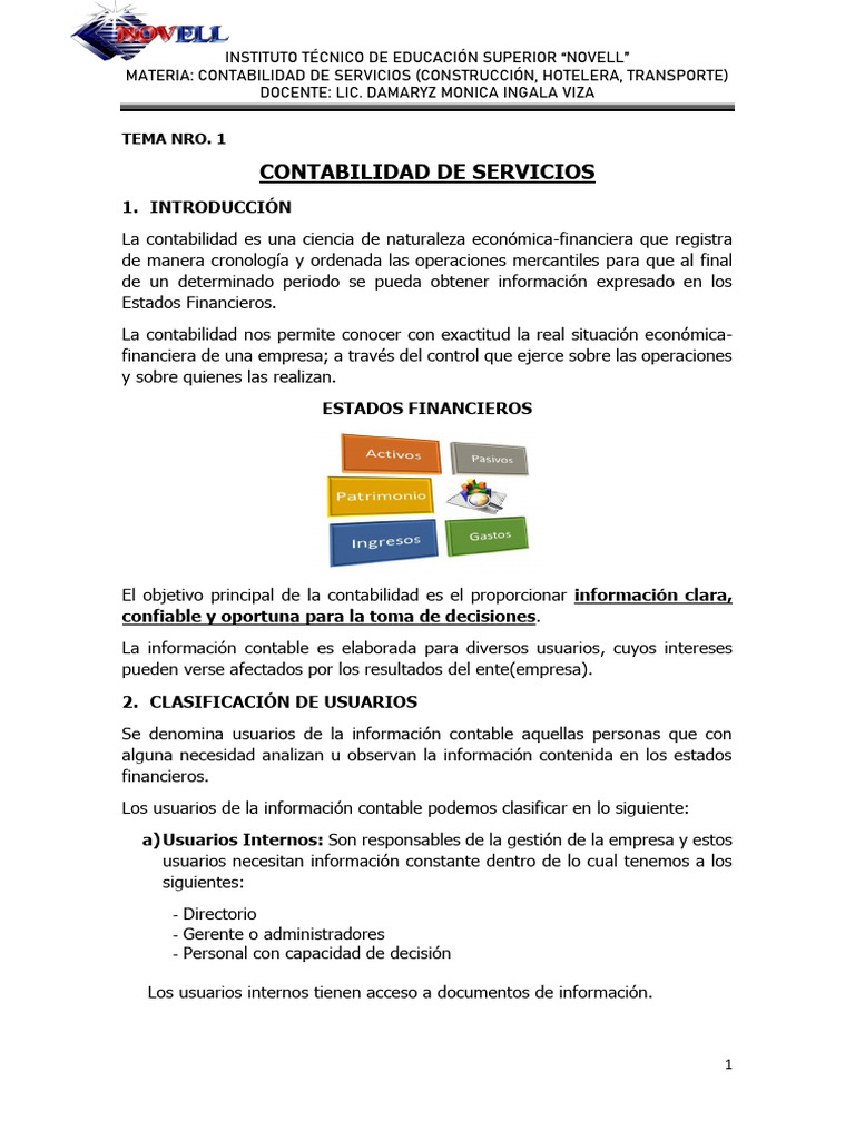Tema Nro. 1 Contabilidad de Servicios Final | PDF
