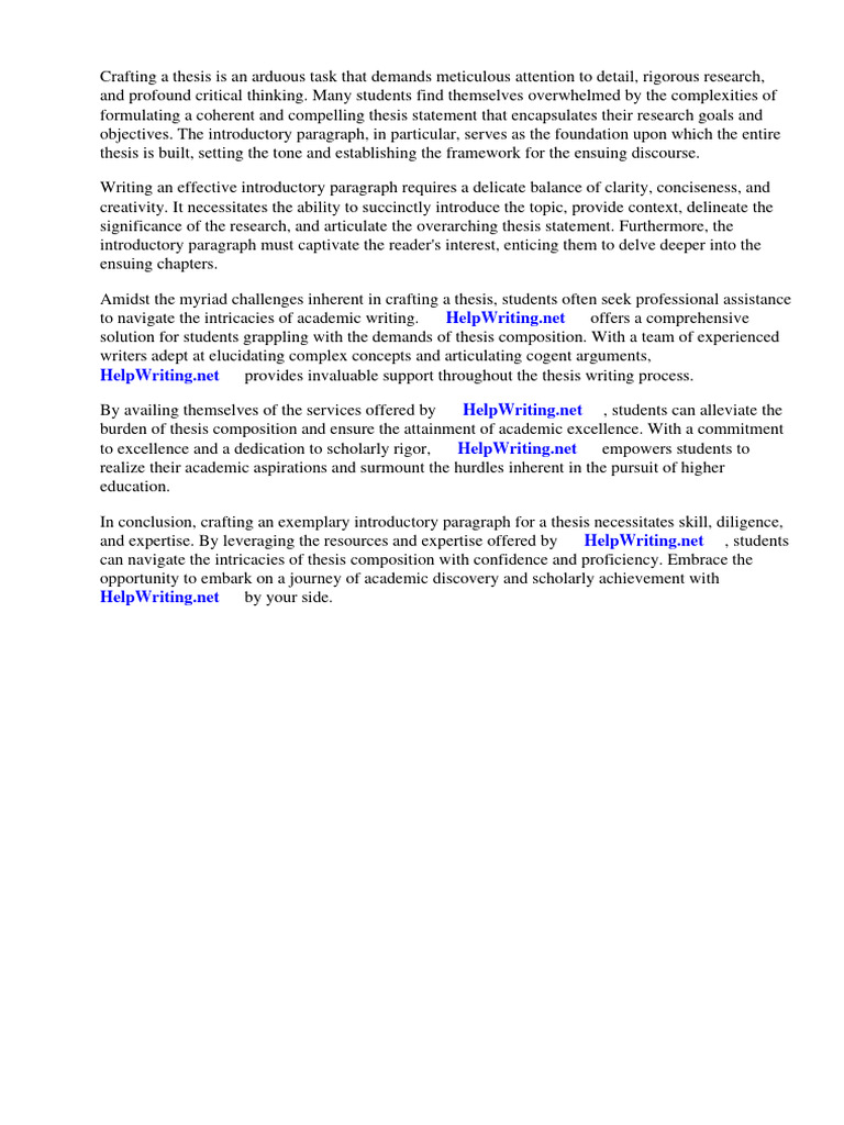 Thesis Introductory Paragraph Examples | PDF | Essays | Thesis