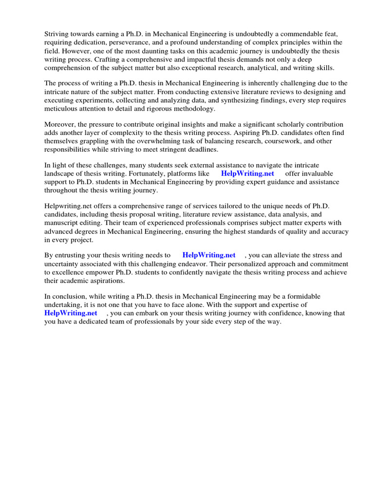 PHD Thesis in Mechanical Engineering Download | PDF | Thesis | Doctor Of Philosophy
