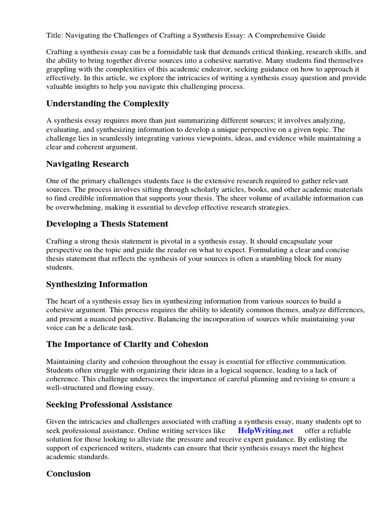 How To Write A Synthesis Essay Question | Download Free PDF | Essays ...
