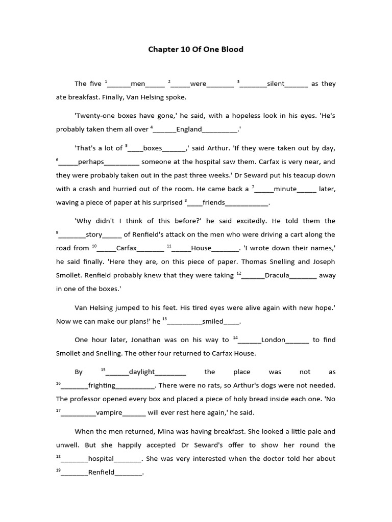 Chapter 10 of One Blood Ex | PDF | Mina Harker | Abraham Van Helsing Chapter 10 of One Blood Ex | PDF | Mina Harker | Abraham Van Helsing