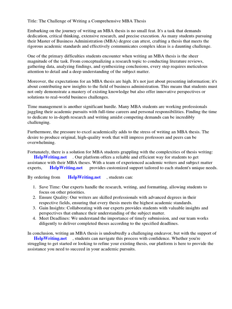 Complete Mba Thesis Download | PDF | Thesis | Master Of Business ...
