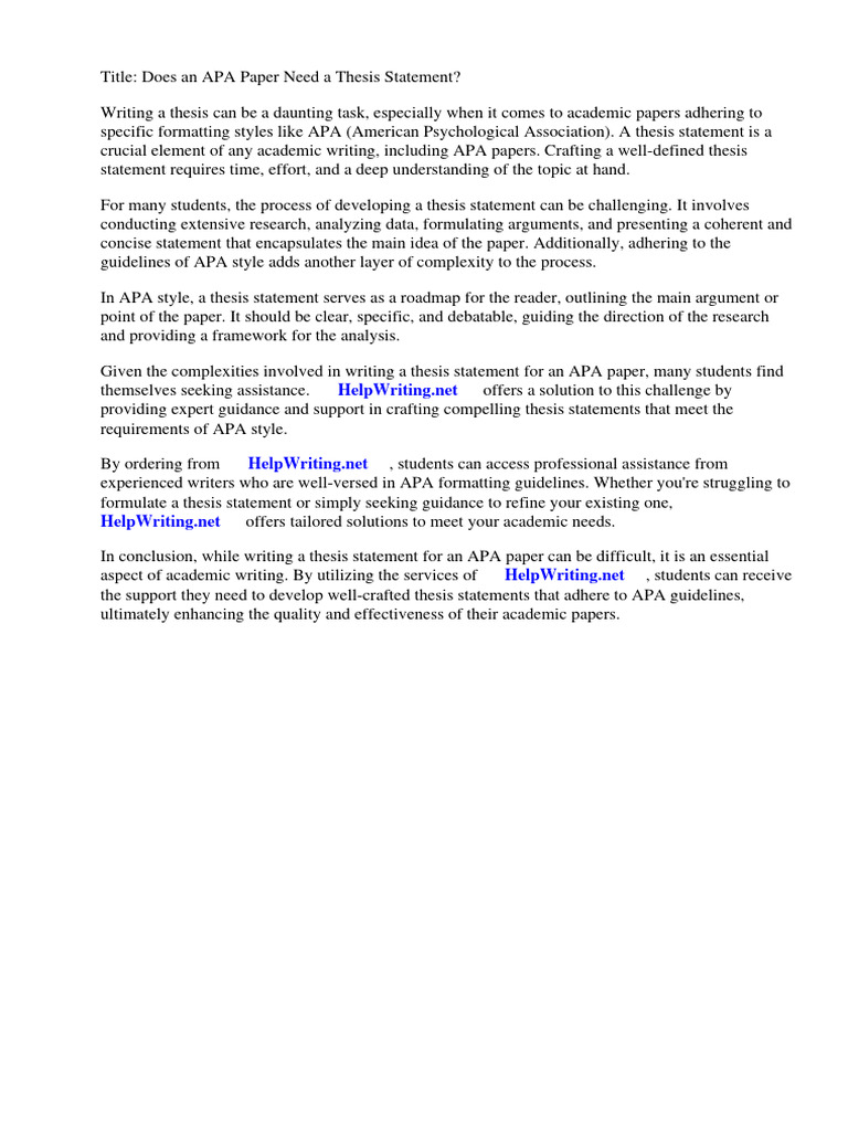 Does An Apa Paper Need A Thesis Statement | PDF | Thesis | Apa Style